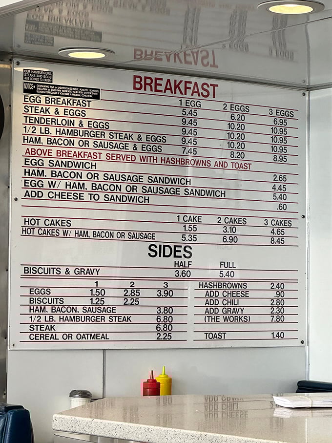 This menu board isn't just a list of options—it's a roadmap to happiness with biscuits and gravy as the ultimate destination.