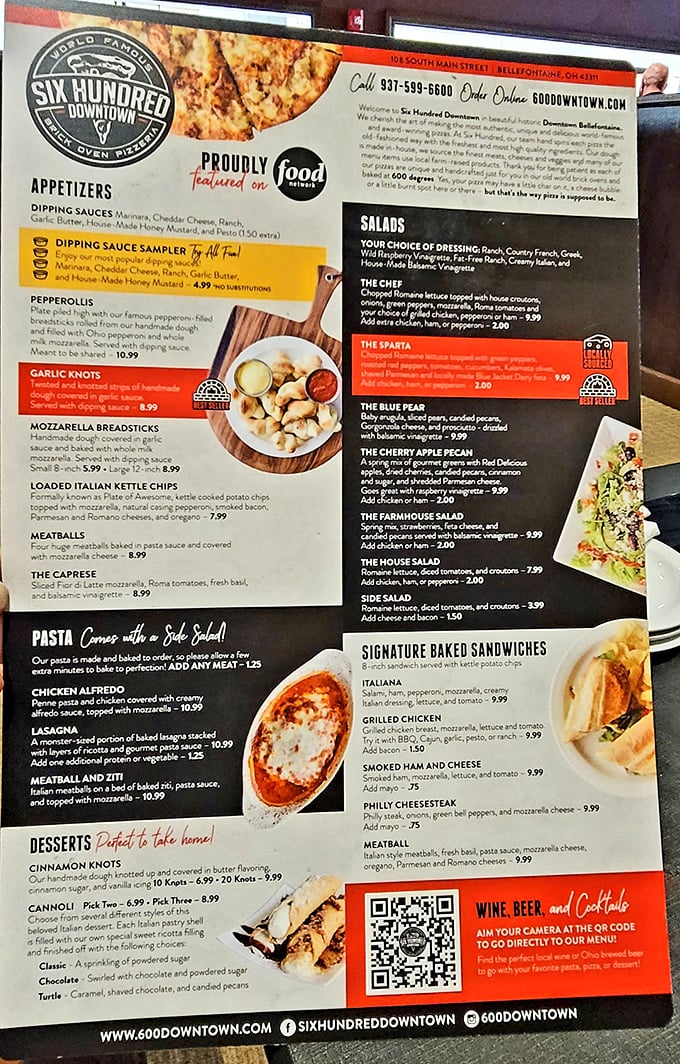 This menu isn't just a list of options—it's a roadmap to flavor paradise with detours through garlic knot heaven.