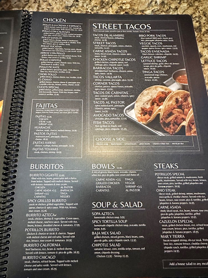 This menu isn't just reading material—it's a roadmap to flavor town. Each spiral-bound page offers another delicious detour from your regular dinner routine.