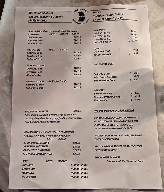 A menu that gets straight to the point—seafood done right, with all the Lowcountry fixings. Decision paralysis has never been so delicious.