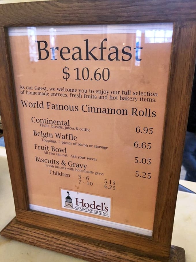 The menu board proudly announces those "World Famous Cinnamon Rolls" – words that have launched countless highway detours and loosened countless belts.