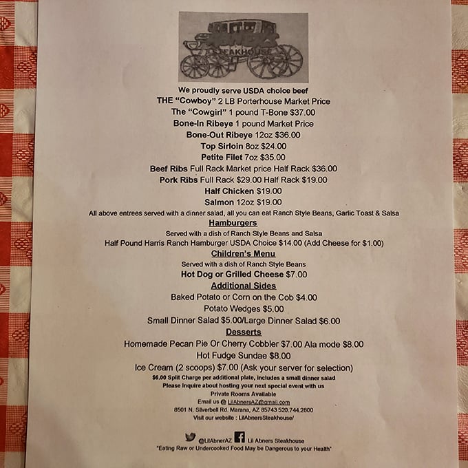 No QR codes or digital menus here – just honest food on paper. The stagecoach illustration isn't ironic; it's a promise that some traditions are worth preserving.