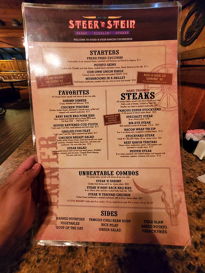 The menu reads like a love letter to carnivores – straightforward, honest, and promising the kind of meal that makes you want to high-five the chef.