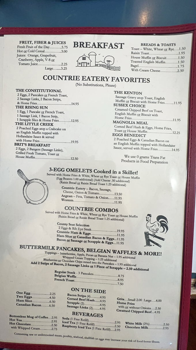 This menu isn't just a list of food – it's a roadmap to happiness with delightful Delaware-themed dishes like "The Constitutional" and "The Rising Sun."