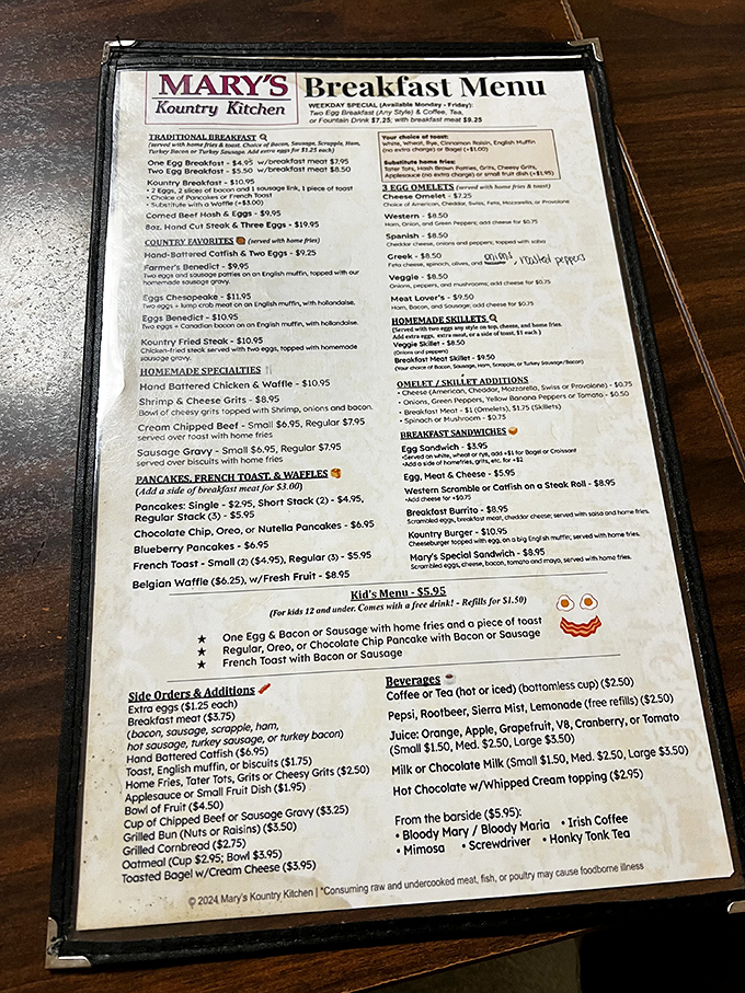 This menu isn't trying to reinvent breakfast—it's perfecting it. Classics done right, with homemade specialties that'll make you swoon.