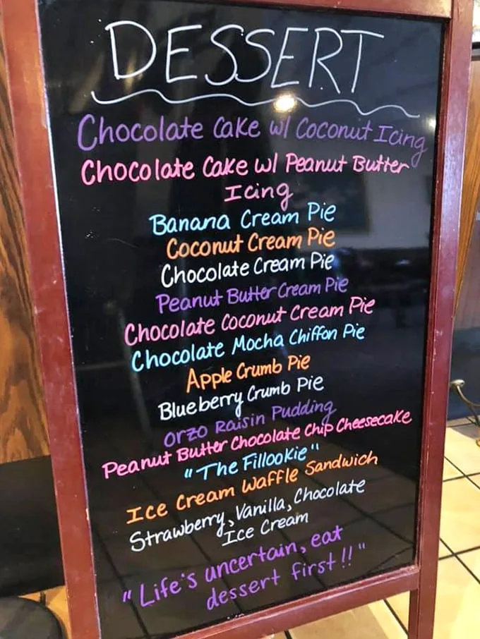 That dessert board isn't just a menu—it's a roadmap to happiness. "Life's uncertain, eat dessert first" might be the wisest diner philosophy ever.