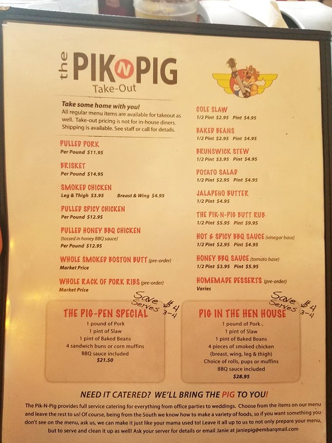 A menu that doesn't need fancy descriptions—just straightforward barbecue excellence. Notice how everything from pulled pork to jalapeño butter sounds like a must-try.