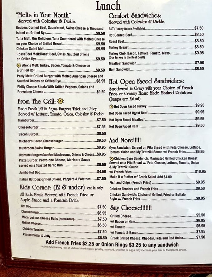 A menu that doesn't need fancy fonts or pretentious descriptions—just honest food that makes you want to work your way through every single item.