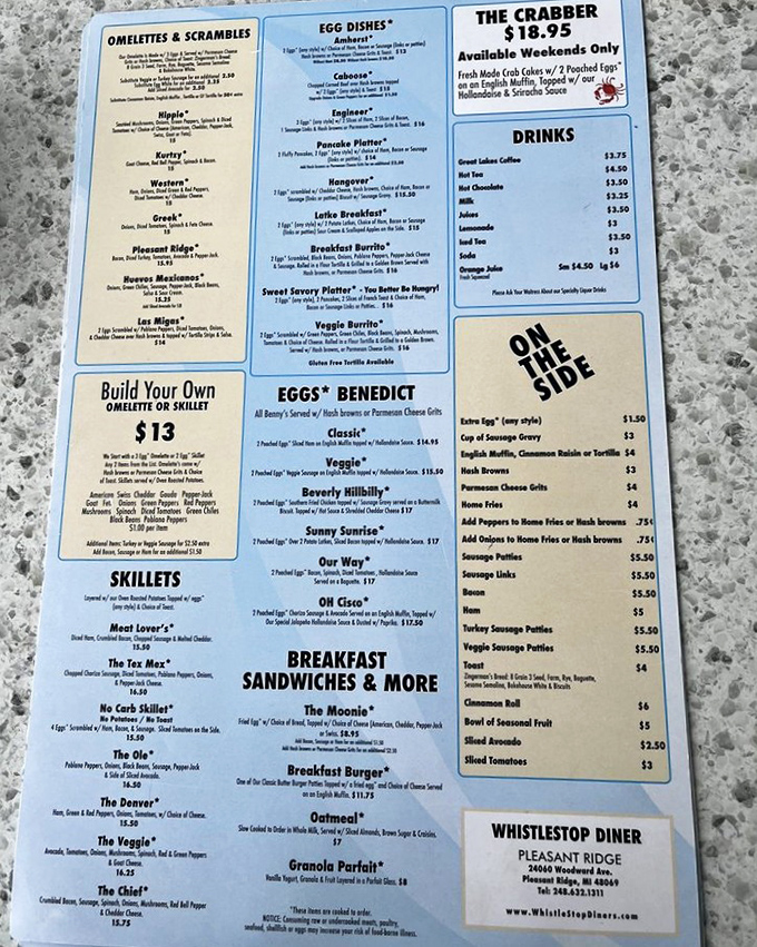 This menu isn't just a list of options—it's a roadmap to breakfast nirvana with enough choices to require multiple visits.