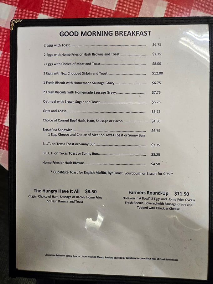 The breakfast menu reads like poetry to hungry souls. No fancy descriptions needed when the classics speak for themselves.