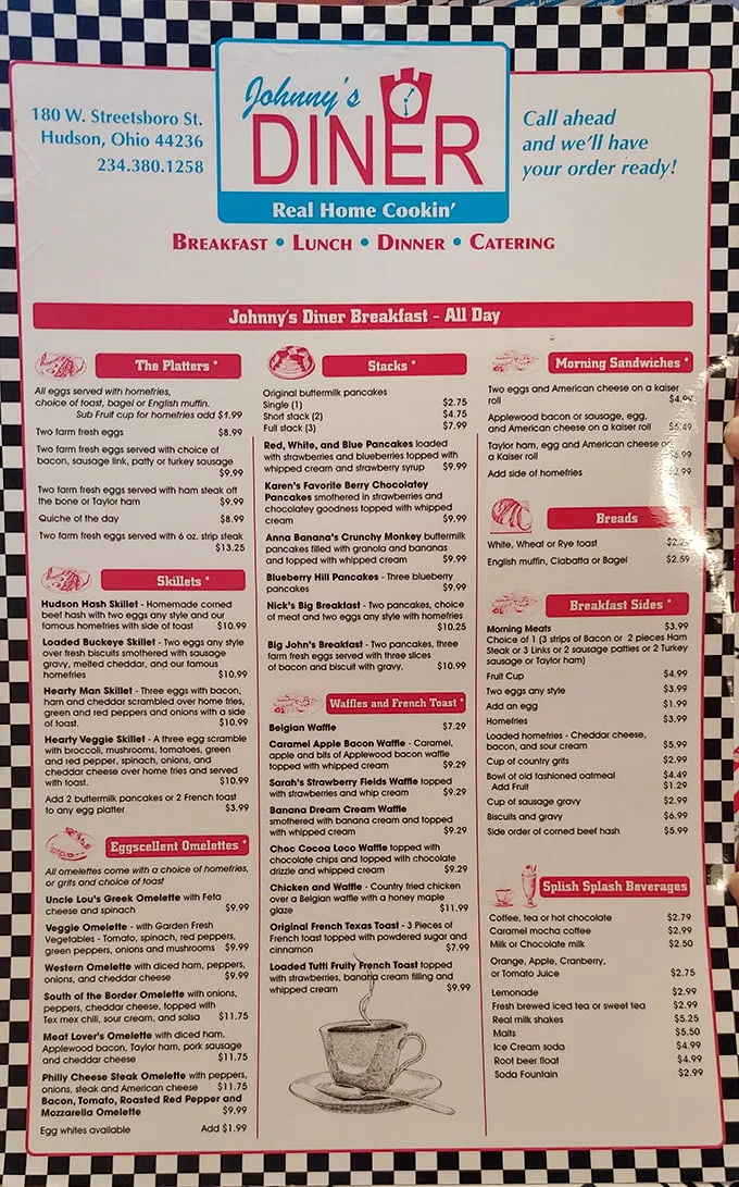Johnny's menu reads like a love letter to American comfort food, with all-day breakfast that makes 4 PM pancakes not just acceptable, but encouraged.