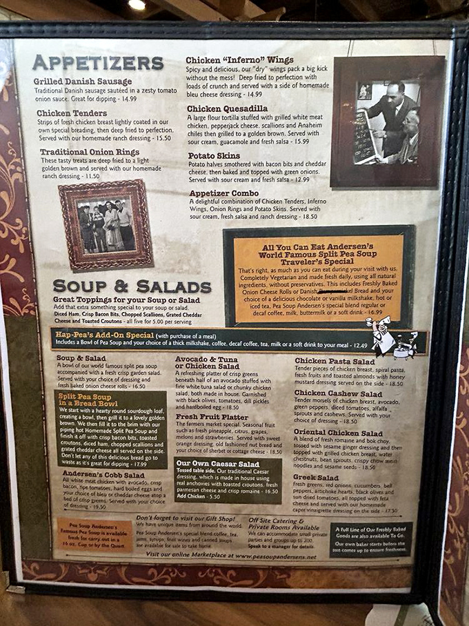 The menu reads like a time capsule of comfort food classics. Those cartoon characters aren't just cute—they're promising you decades of culinary tradition.