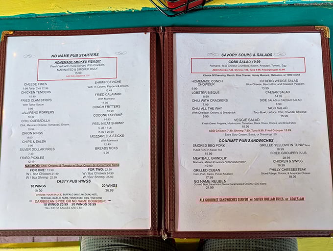 This menu isn't just a list of food—it's a roadmap to happiness. The Cuban sandwich alone is worth the drive from anywhere in Florida.