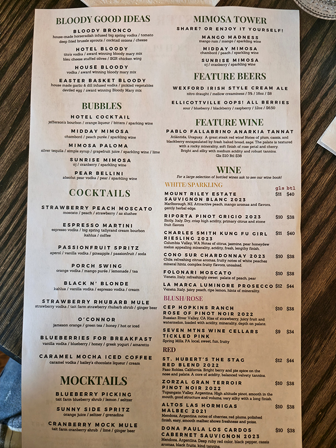 This isn't just a menu – it's a roadmap to happiness. The "Bloody Good Ideas" section alone deserves its own zip code.