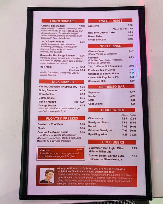 This isn't just a menu—it's a passport to indulgence where milkshakes, sundaes, and comfort classics await your eager appetite.