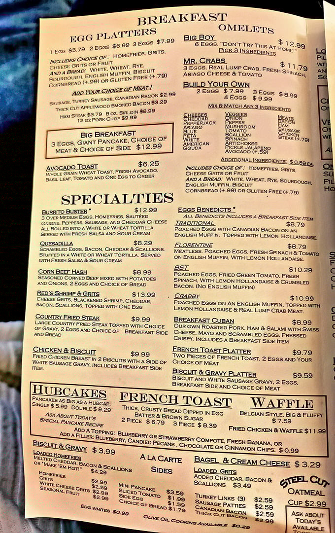 The menu at Trip's reads like a love letter to breakfast classics, with the legendary Burrito Buster holding court among equally tempting companions.