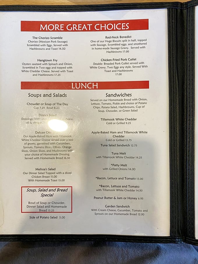 A menu that doesn't need fancy descriptions—just honest food that speaks for itself. The Hangtown Fry alone is worth the drive.