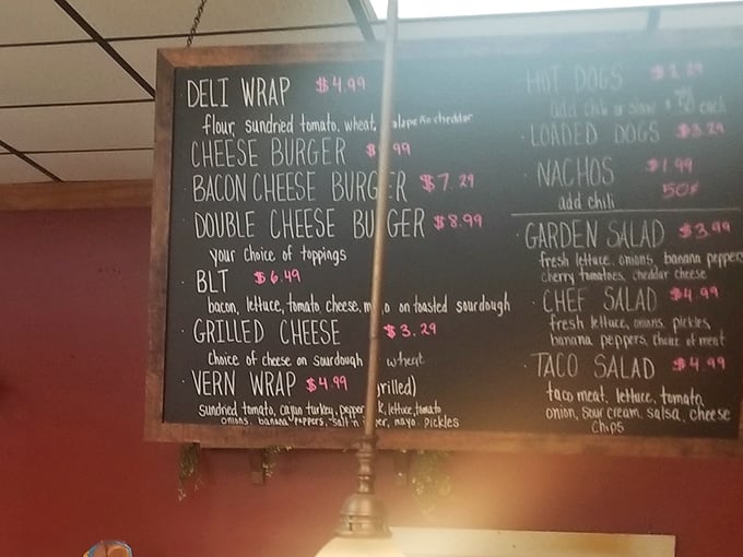 This isn't just a menu board—it's a roadmap to sandwich nirvana. The "Vern Wrap" might just ruin all other lunches for you.