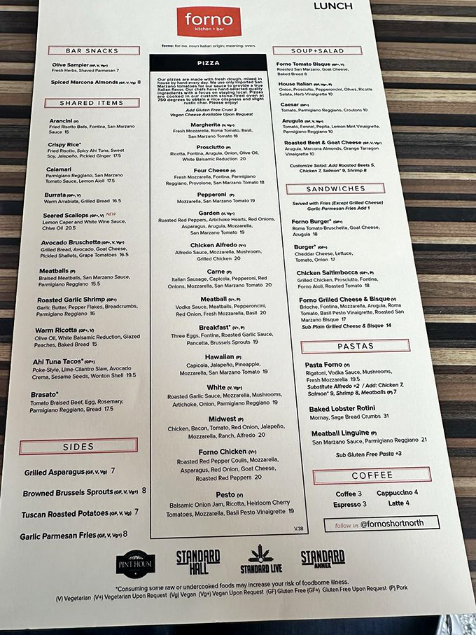 A menu that reads like a love letter to Italian cuisine. Each description promises a flavor adventure worth embarking on—especially that breakfast pizza calling your name.