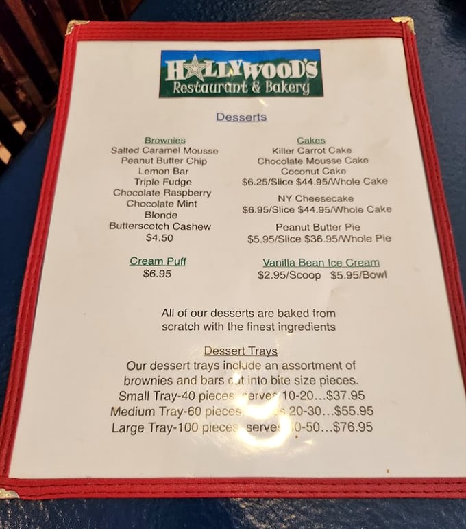 This dessert menu isn't just a list—it's a roadmap to happiness. The peanut butter pie is the destination, everything else is scenic detours.
