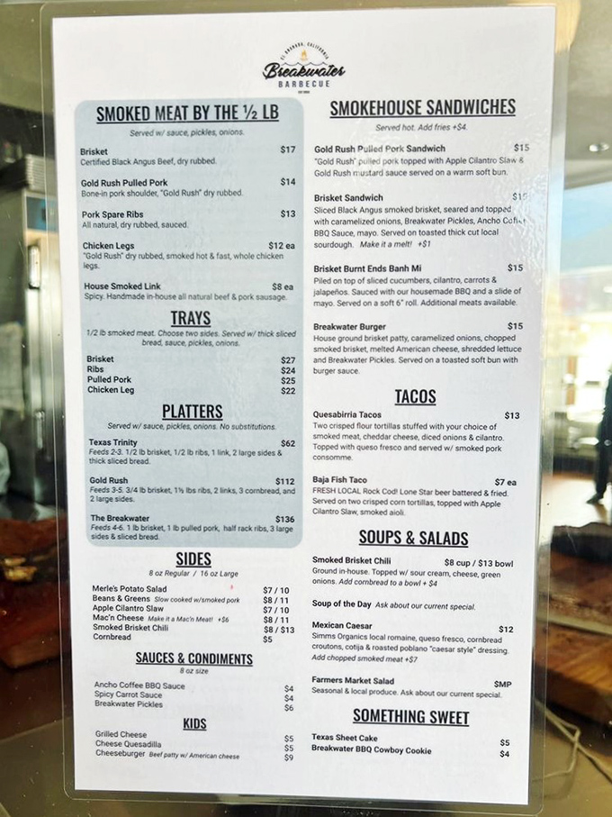 A menu that reads like barbecue poetry – each item promising the kind of flavor that makes you want to high-five strangers.