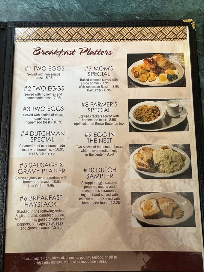 This breakfast menu reads like poetry to the hungry soul. The "Breakfast Haystack" isn't just a meal—it's an engineering marvel of morning deliciousness.