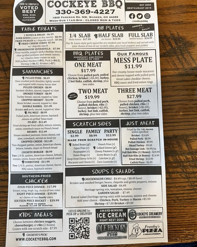 This menu isn't just a list—it's a roadmap to happiness with detours through Brisketville, Pulled Pork Junction, and Mac-and-Cheese Mountain.