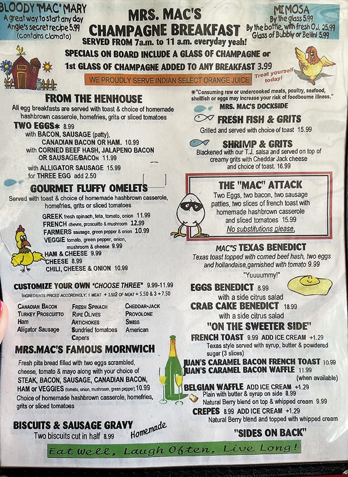 Champagne for breakfast? The menu at Mrs. Mac's doesn't just feed you—it celebrates life in true Keys fashion.