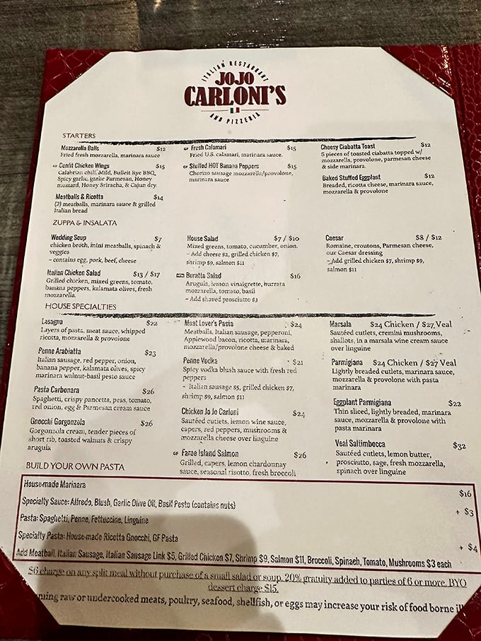 A menu that reads like a love letter to Italian cuisine—where decisions become delightfully difficult and every choice promises satisfaction.