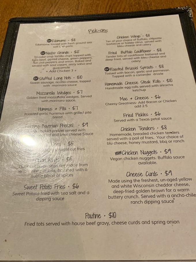 This menu isn't just a list—it's a roadmap to happiness. From stuffed long hots to Wisconsin cheese curds, each option promises a delicious detour from your diet plans.