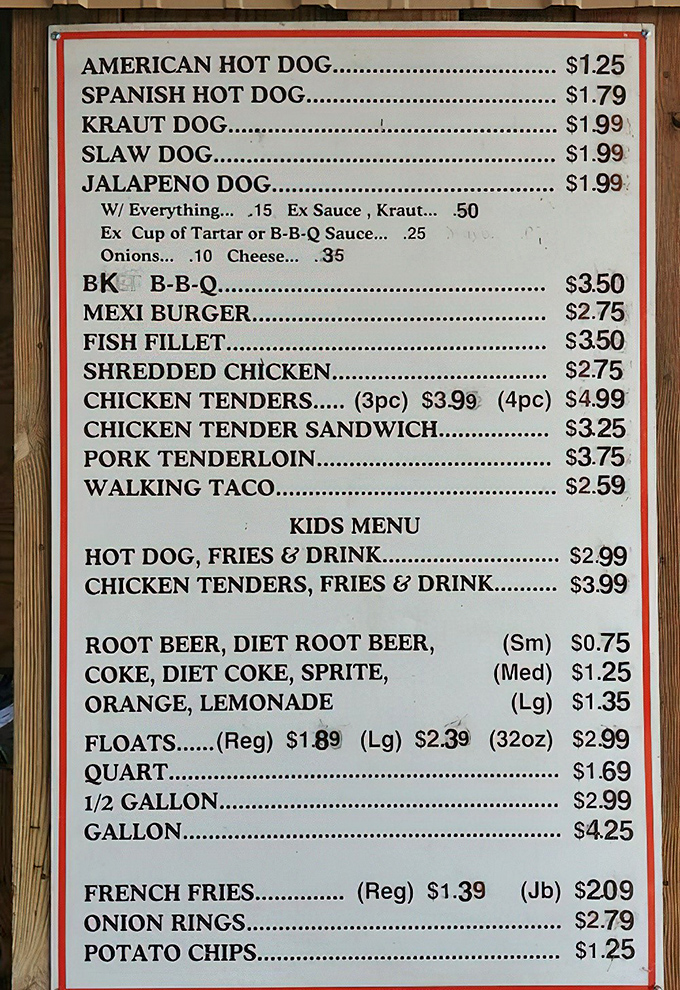 This menu board isn't just a list of items—it's a financial time machine. Where else can you still get a hot dog for pocket change in the age of $15 fast food combos?