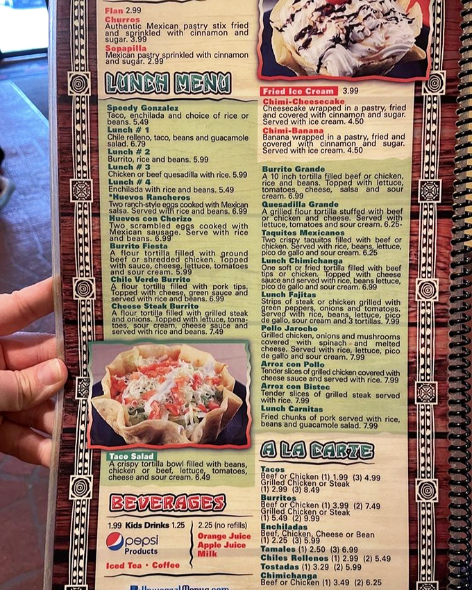 This menu isn't just a list—it's a treasure map where X marks the spot for your next food obsession. Speedy Gonzales lunch special? Yes, please! 