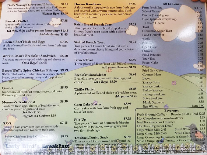 A menu that reads like a love letter to breakfast classics. No avocado toast with microgreens here – just honest food that makes mornings worth facing.