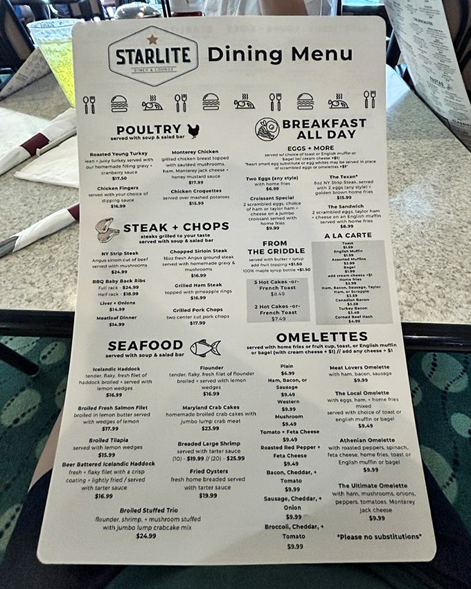 This isn't just a menu—it's a roadmap to happiness. From all-day breakfast to seafood treasures, each page promises a delicious adventure.