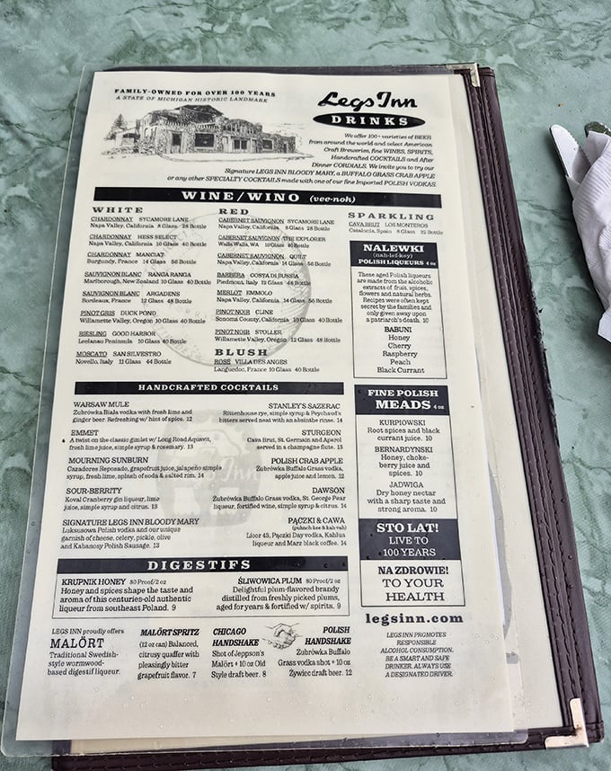 Not just a menu—it's a passport to Poland with detours through Michigan's orchards and lakes. Those Polish meads are calling my name!