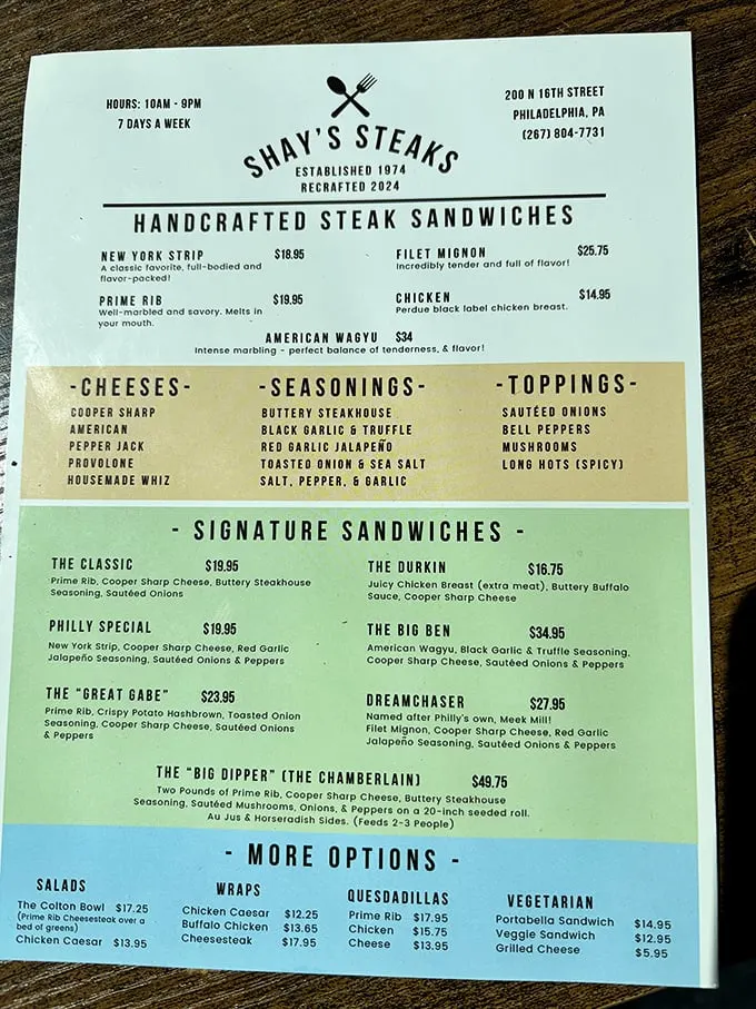 This isn't your typical cheesesteak menu - American Wagyu and filet mignon elevate street food to gourmet territory.