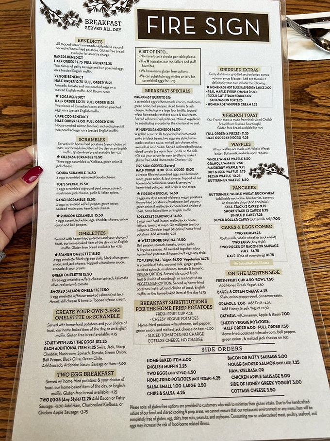 This menu isn't just a list – it's a roadmap to breakfast nirvana with options that'll make decision-making deliciously difficult.