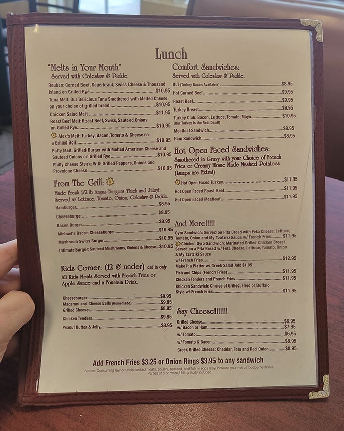A menu that reads like a love letter to American comfort food – decisions, delicious decisions await.
