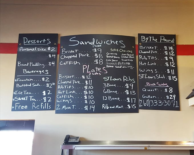 The chalkboard menu—barbecue's version of sacred tablets. When items disappear throughout the day, it's not poor planning; it's proof of freshness.