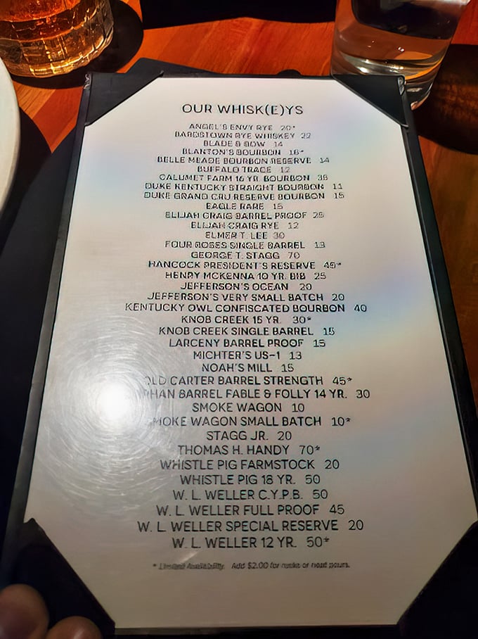 This isn't just a whiskey list—it's a leather-bound love letter to bourbon country that makes choosing just one feel like Sophie's Choice.