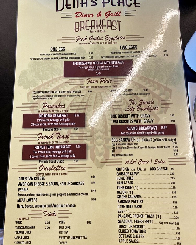 A menu that doesn't need fancy fonts or pretentious descriptions—just honest breakfast classics that have stood the test of time. The "Simple Life Breakfast" says it all.
