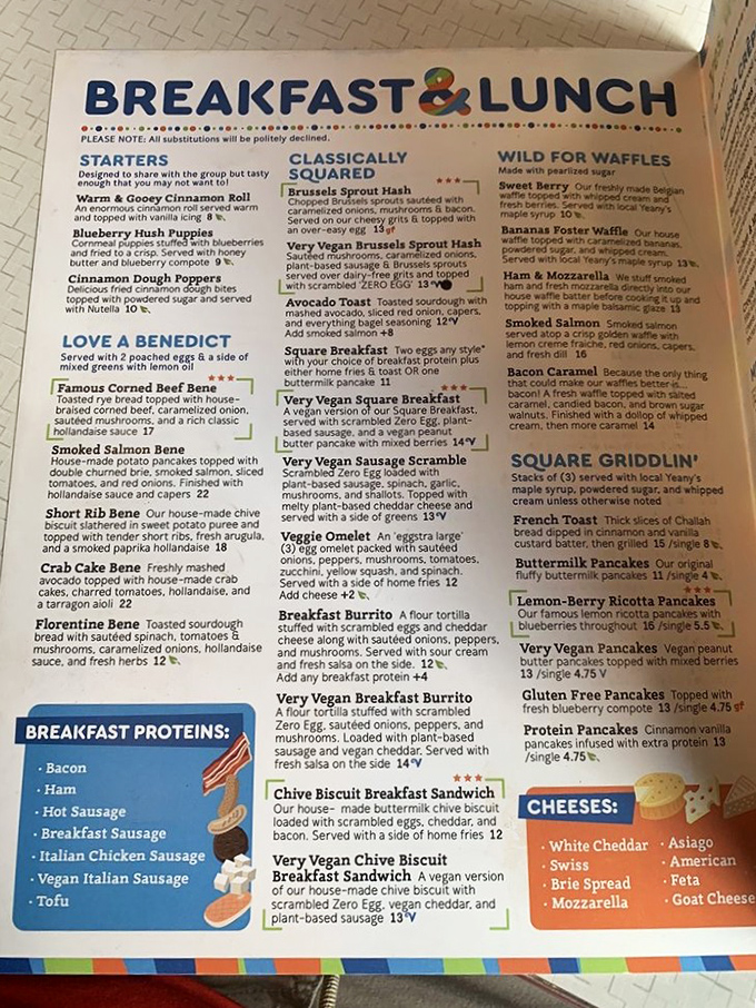 The menu reads like a love letter to breakfast enthusiasts, with options that make deciding harder than solving the Sunday crossword puzzle.