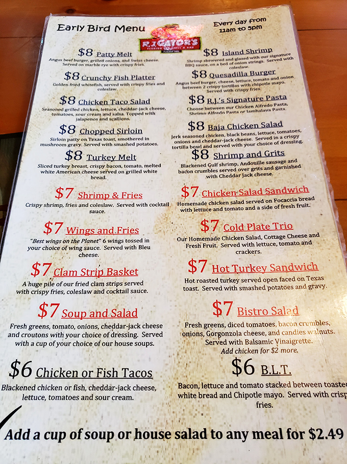 The Early Bird Menu isn't just for the early birds—it's for anyone who appreciates Florida comfort food without needing a second mortgage.