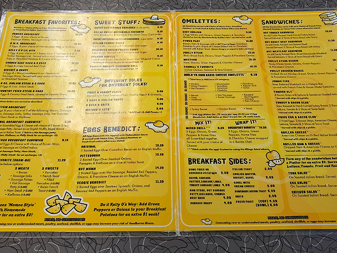 The menu reads like a love letter to breakfast, with Eggs Benedict options getting their own special spotlight.