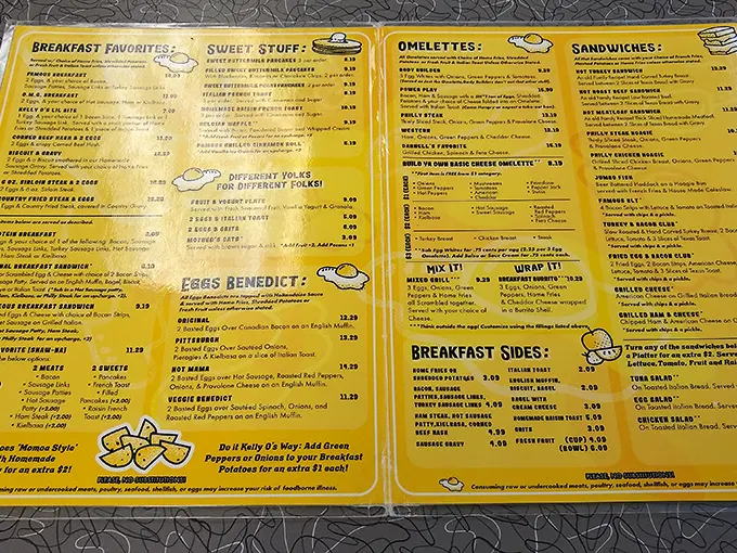 The menu reads like a love letter to breakfast, with Eggs Benedict options getting their own special spotlight.