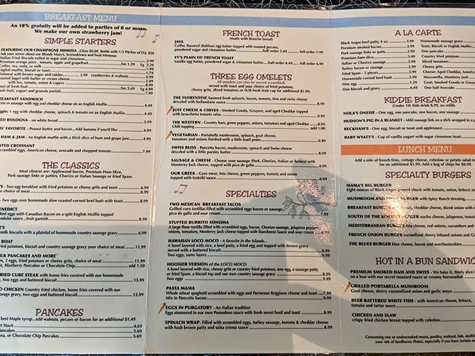 A menu that reads like a love letter to breakfast, where decisions are harder than getting out of bed on Monday.