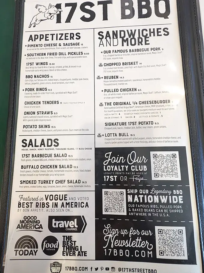 A menu that reads like poetry to carnivores. Notice the "Featured in Vogue" mention—because even fashion editors know good brisket.