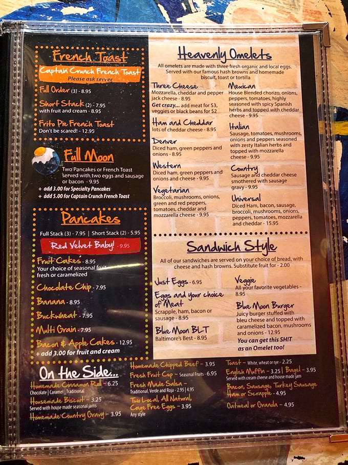 This menu isn't just a list of options—it's a roadmap to breakfast nirvana. Choose your adventure wisely.