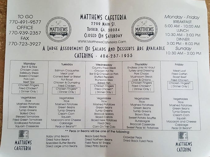 This weekly menu isn't just a list of food – it's a carefully orchestrated symphony of Southern classics that locals plan their entire week around.