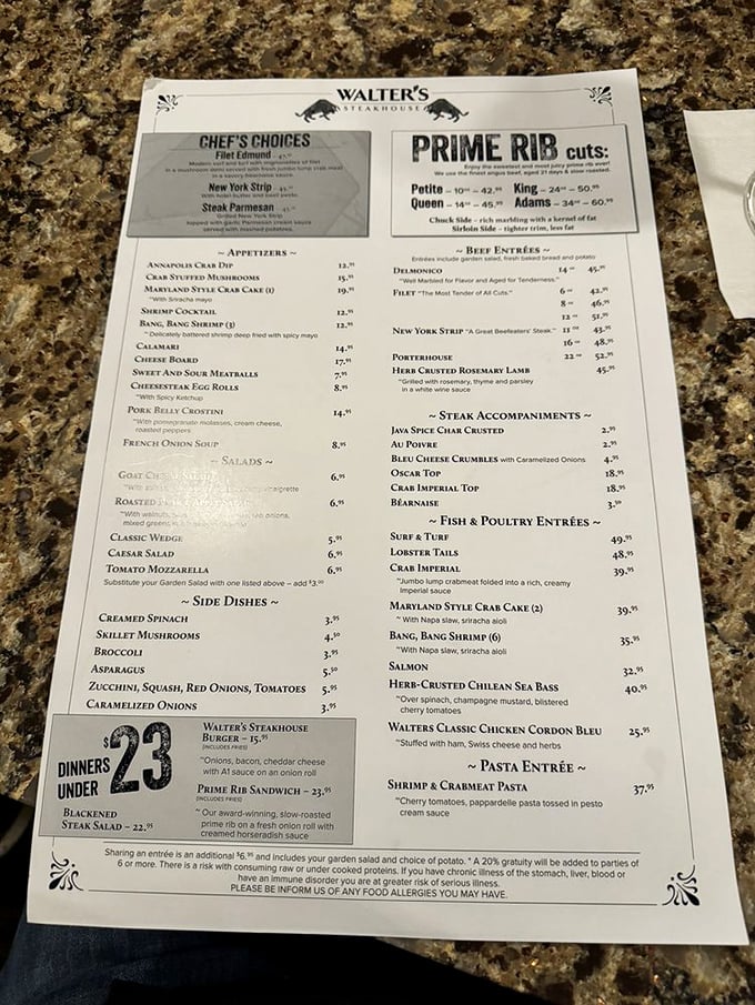 A menu that doesn't need trendy buzzwords—just straightforward promises of prime beef that will haunt your dreams.